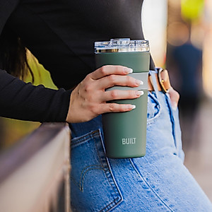 BUILT 24oz Shasta Double Wall Vacuum Insulated Stainless Steel Tumbler with Easy to Clean Flip to Open Lid, Sage