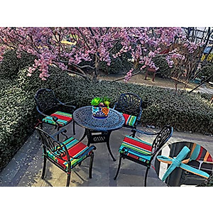 LFNOONE Outdoor Patio Chair Cushions 17"x17" Water-Resistant Garden Chair Cushions,Colorful High Density Sponge Filling Glider Lawn Seats mat,Set of 4,with 4 Rope Fixed Straps