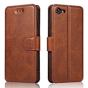QLTYPRI Case for iPhone SE 2022 5G/iPhone SE 2020/iPhone 8/iPhone 7, Premium PU Leather Simple Wallet Case with Card Slots Kickstand Magnetic Closure Shockproof Flip Cover for iPhone 7/8/SE2/SE3-Brown