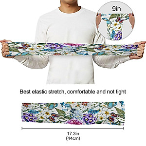 JUNZAN Gardening Arm Sleeves Farm Sun Protection Cooling Sleeves for Women Men with Thumb Hole Floral Flowers