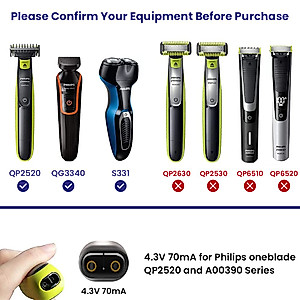 Electric Shaver 4.3V Adapter Power-Supply Cord, Shaver Charger Power Cord for Philips A00390 4.3V 70mA for Philips Norelco oneblade Charger QP2520 Compatible with QP2520/90, QP2520/70, QP2520/72