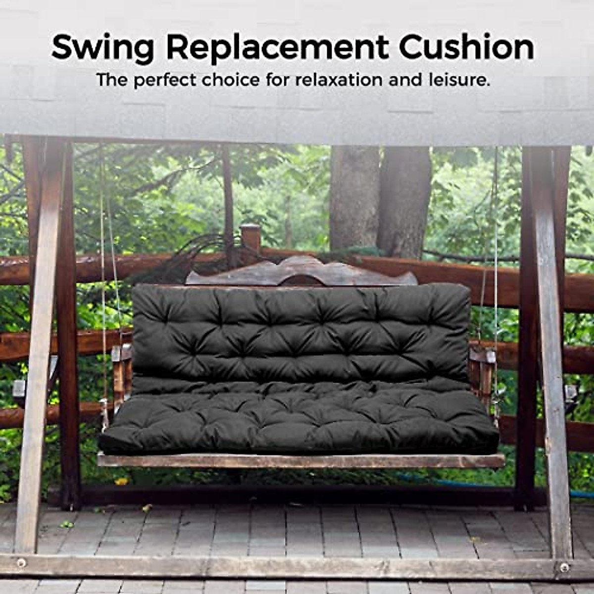 Homaisson Swing Replacement Cushion, Outside Bench Cushion with Backrest, 2-3 Seater Cushion with 8 Ties for Outdoor Furniture, 59 x 39 x 4 Inches Porch Swing Cushion Garden Bench (Black)