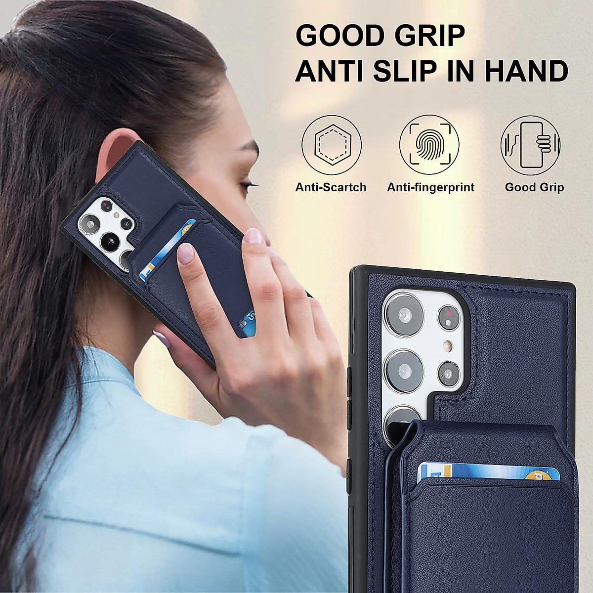 Ｈａｖａｙａ for Galaxy S23 Ultra case magsafe Compatible Samsung Galaxy S23 Ultra case Magnetic with Card Holder S23 Ultra Leather Phone case Magnetic Wallet Detachable for Men-Blue