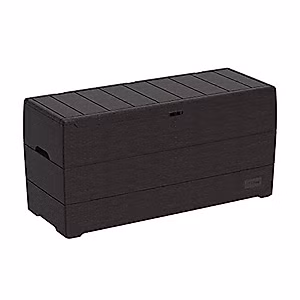 DuraMax 71 Gallon Outdoor Furniture Organizer Storage Box Bench with Wheels and Side Handling Grip for Patio, Deck, and Garden, Brown