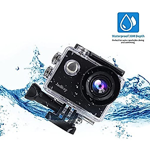 Jadfezy Action Camera 4K with WiFi, Remote Control, Sports Camera with Charger and 2×1350 mAh Batteries, 30M/98FT Waterproof Camera Mounting Accessories for Helmet and Bicycle etc. (4K 30FPS)