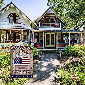 Iutumo God Bless America Garden Flag with Stripes, Heart and Star, 4th of July Patriotic 12x18 Inch Double Sided Small Vertical Banner for USA Independence Day Memorial Day Home Yard Outside Party Decoration