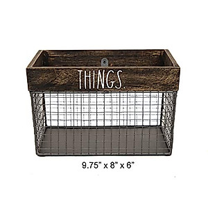 Rae Dunn by Designstyles Wire Storage Basket – Metal and Solid Wood Organizer – Decorative Folder Bin - for Office, Bedroom, Living Room, Closet and More