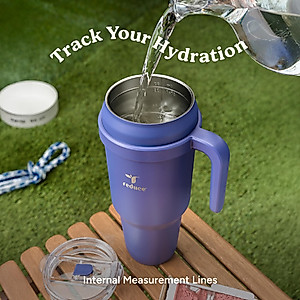 REDUCE Reusable 50 oz Cold1 Water Tumbler – Ergonomic Handle – Double-Wall Insulation – Sturdy Desktop/Tabletop Mug with Lid and Straw – BPA-Free – Stainless Steel for Gym, Home, Office – Casa Blanca