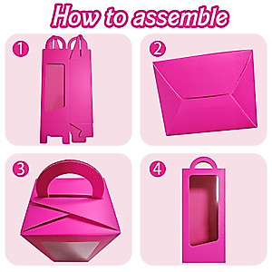 12 Hot Pink Party Favor Boxes 90s Doll Pink Girls Birthday Gift Gable Treat Box Candy Goodie Tall Gable Window Box for Pink Girl Princess Birthday Wedding Bridal Shower Bachelorette Decorations