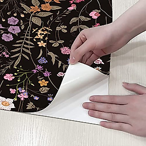 JiffDiff Dark Wild Flowers Wallpaper, Farm Floral, Peel and Stick, Self Adhesive Daisy Wall Stick 17.3"x118" Covering 14sq.ft