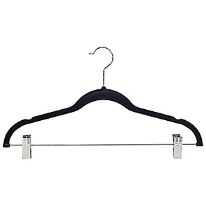 Simplify Velvet Hangers - Plastic Hangers with Zink Hooks - Hangers for Pants, Shirts, Clothes - Black - Pack of 6-0.16" x 16.93" x 9.06"