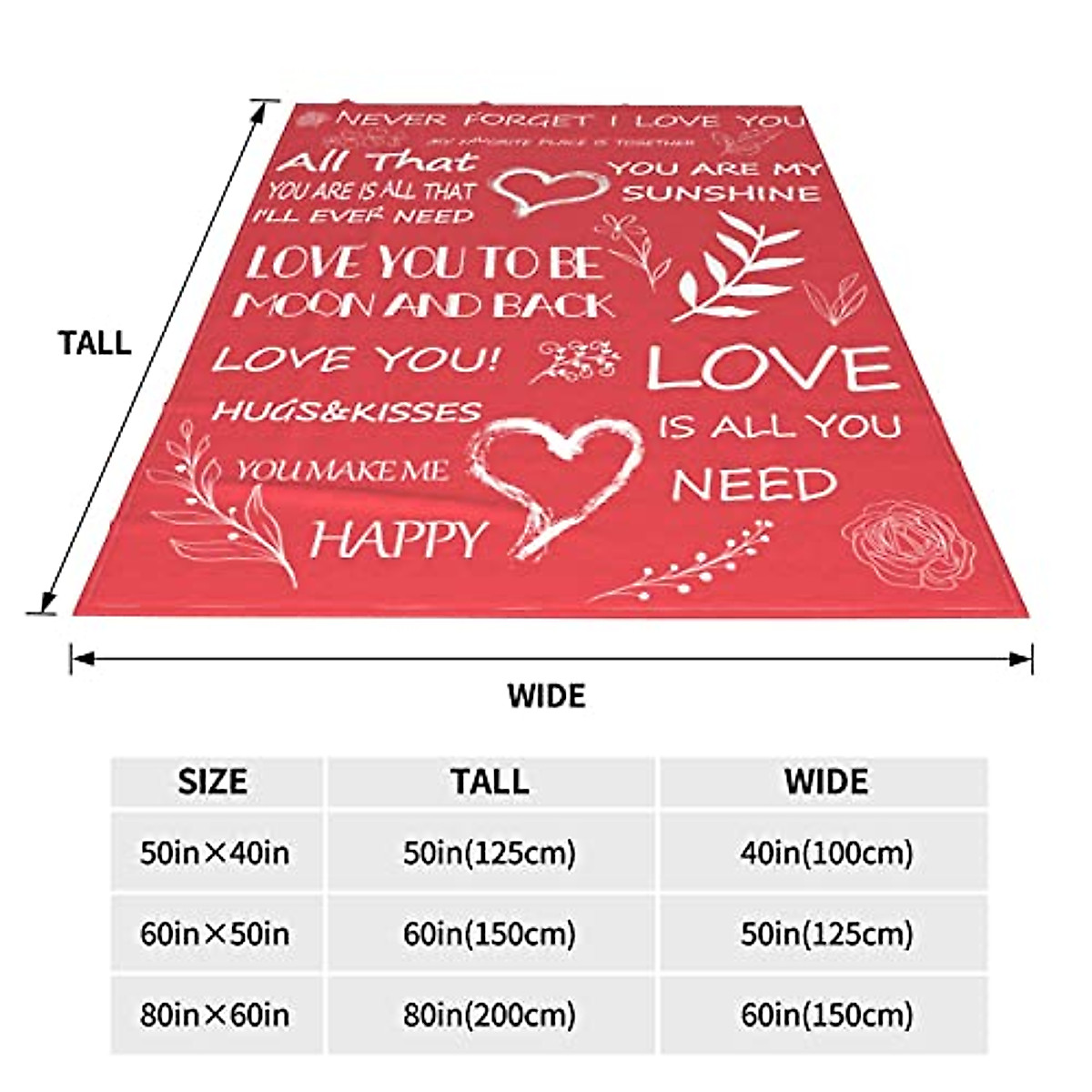 PDRYLY Love Gifts for Her Blanket I Love You Throw Blankets for Girlfriend Wife Family Great Gift for Valentines Day Birthday Anniversary Wedding 60"X50"