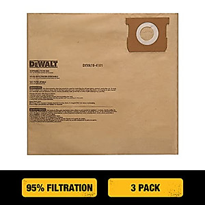 DEWALT DXVA19-4101 Dust Bag, Fit for 6-10 Gallon Wet/Dry Vacuum Cleaners, Compatible with DeWalt DXV06P DXV09P DXV09PA DXV10P DXV10PL DXV10S DXV10SA DXV10SB Wet/Dry Shop Vacuums, 3 Pack