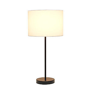 Simple Designs LT2040-BAW 23" Tall Contemporary Standard Metal Stick Lamp with Round Base and Drum Fabric Shade for Home Décor, Bedroom, Office, Dorm, Living Room, Entryway, Foyer, Black & White