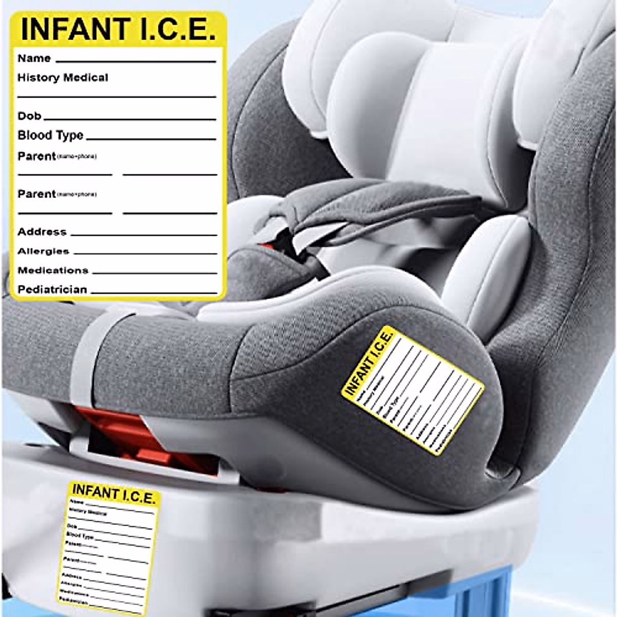 Infant I.C.E.(in Case of Emergency) Card Sticker 3 x 4 Inch Child Emergency Identification Contact Car Seat Stickers - Kids Car Seats Alert Attachment Tag Safety Decals 25 Pcs