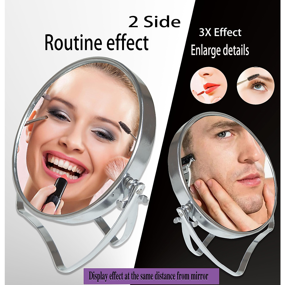 WMugthome Two-Sided 4-In/6-in with Handle Portable Round Makeup/Travel/Desk Mirror with 1X and 3X Magnification(Silver, 6inch)