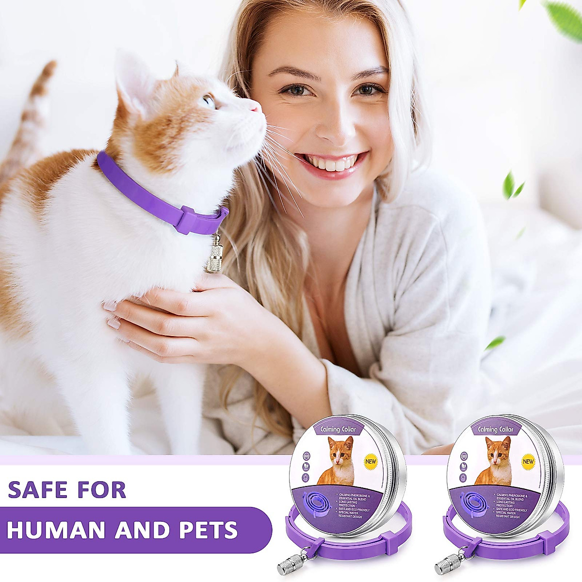 Weewooday 5 Set Calming Collar for Cats Adjustable Waterproof Cat Calming Collars Reduce Anxiety Stress Cat Collars with 5 Pet ID Pendants (Purple)