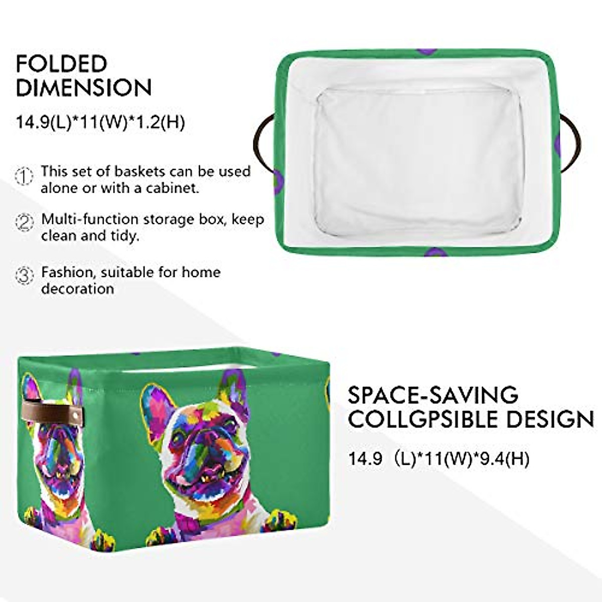 Nander Large Foldable Storage Bin Rectangle Waterproof Storage Basket Cube with PU Handles for Organizing Nursery Home Closet & Office - Funny French Bulldog, 1 Pack