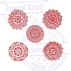 Artistic Motif Round and Mandala Block Print Wood Stamps (Set of 5)