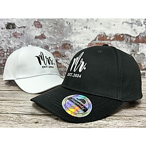 Embroidered Matching Mr Mrs EST 2024 Hats, Black White Bride Groom Dad Hat Baseball Caps, Gifts for Anniversary Newlywed Honeymoon