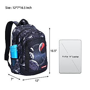 UNIKER Space School Backpack for Teen Boys,Black Backpack for School,Boys Backpack,Schoolbag for Teens,Bookbag for Middle School,16.5 Inch Laptop Backpack for 14 Inch Laptop