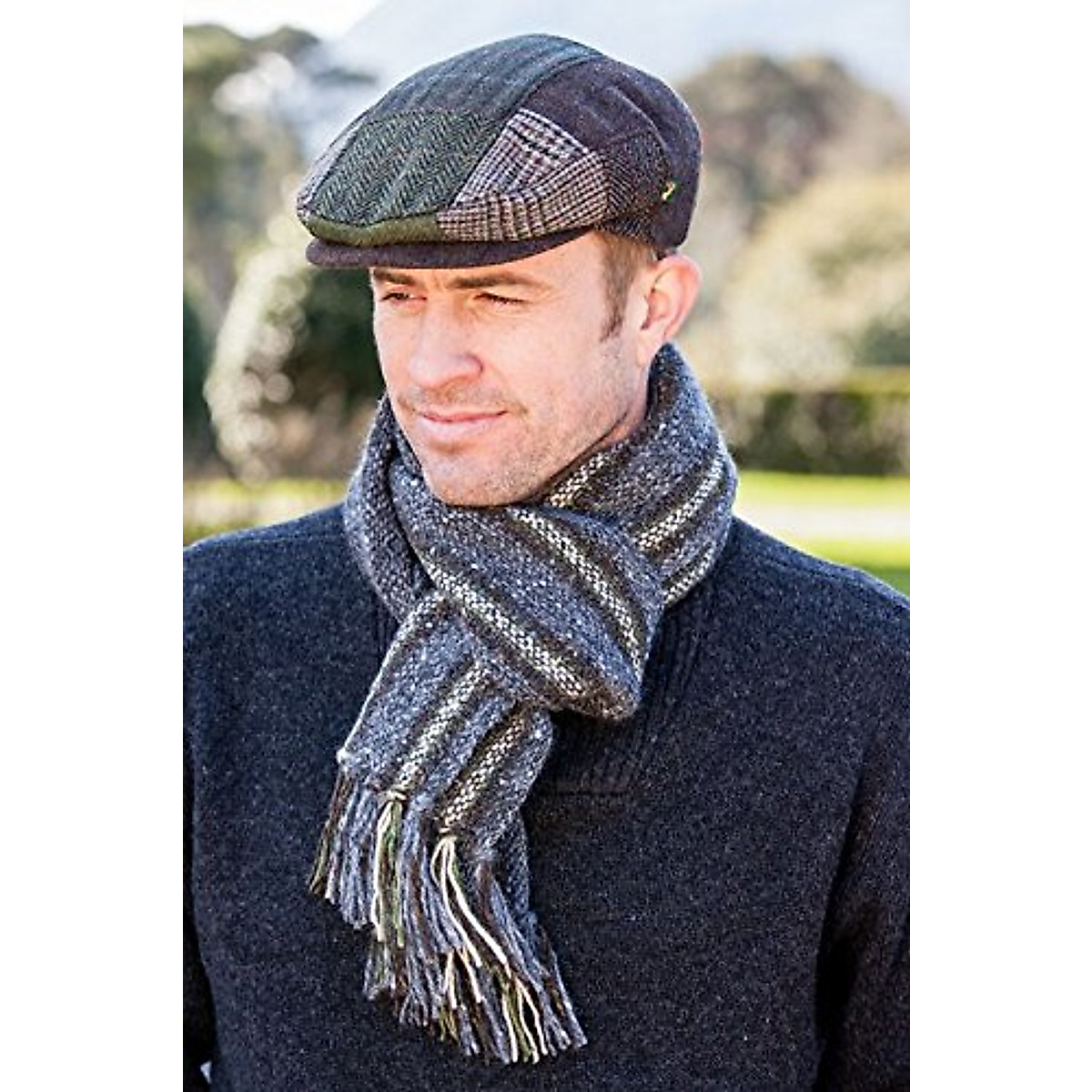 Mucros Men's Flat Cap Patchwork 100% Wool Made in Ireland Small