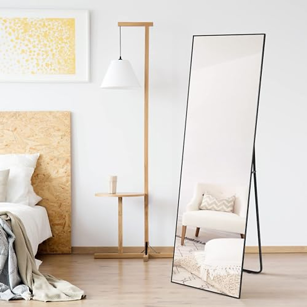 ENJOYBASICS 63"x20" Full Length Mirror with Stand, Large Body Mirror Hanging or Leaning Against Wall, Aluminum Alloy Wall Mirror, Floor Mirror for Bedroom Living Room Dressing Room, Black