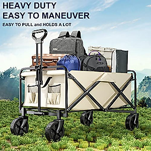 DreamQuest Wagon, Wagon Cart with Wheels Foldable,Load 260lbs Collapsible Folding Outdoor Utility Wagon Garden Carts for Transporting Heavy Loads, Shopping and Camping