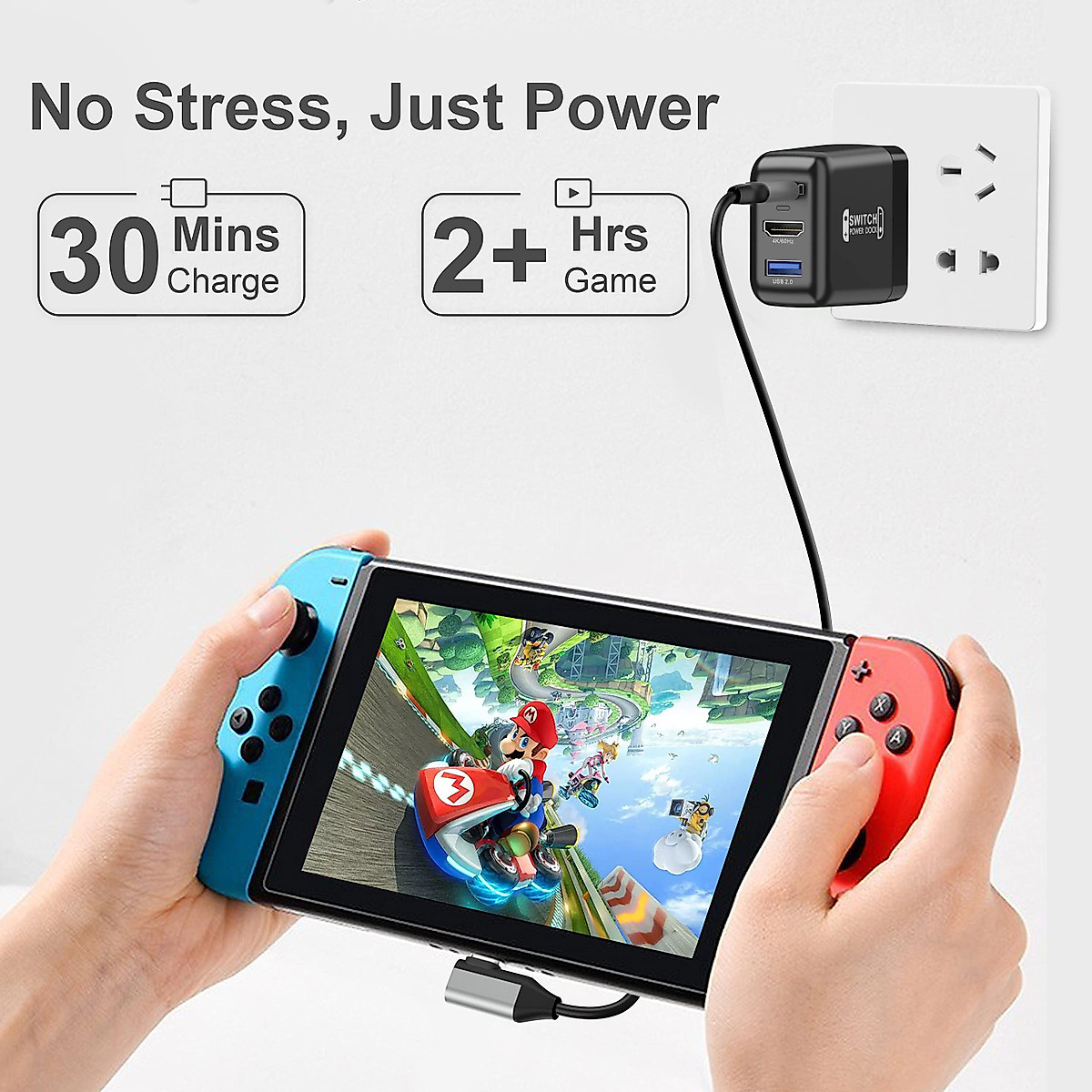 RREAKA Switch Dock Charger for Nintendo Switch/OLED, Portable TV Docking Station for Nintendo Switch 4K@60Hz HDMI/USB2.0/PD USB-C Fast Charging Ports, Portable Switch Dock Charger with USB-C Cable