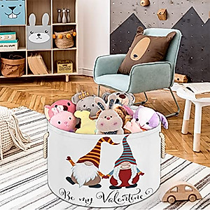 Valentine Cute Gnomes Love Heart (4) Large Round Baskets for Storage Laundry Baskets with Handles Blanket Storage Basket for Bathroom Shelves Bins for Organizing Nursery Hamper Girl Boy