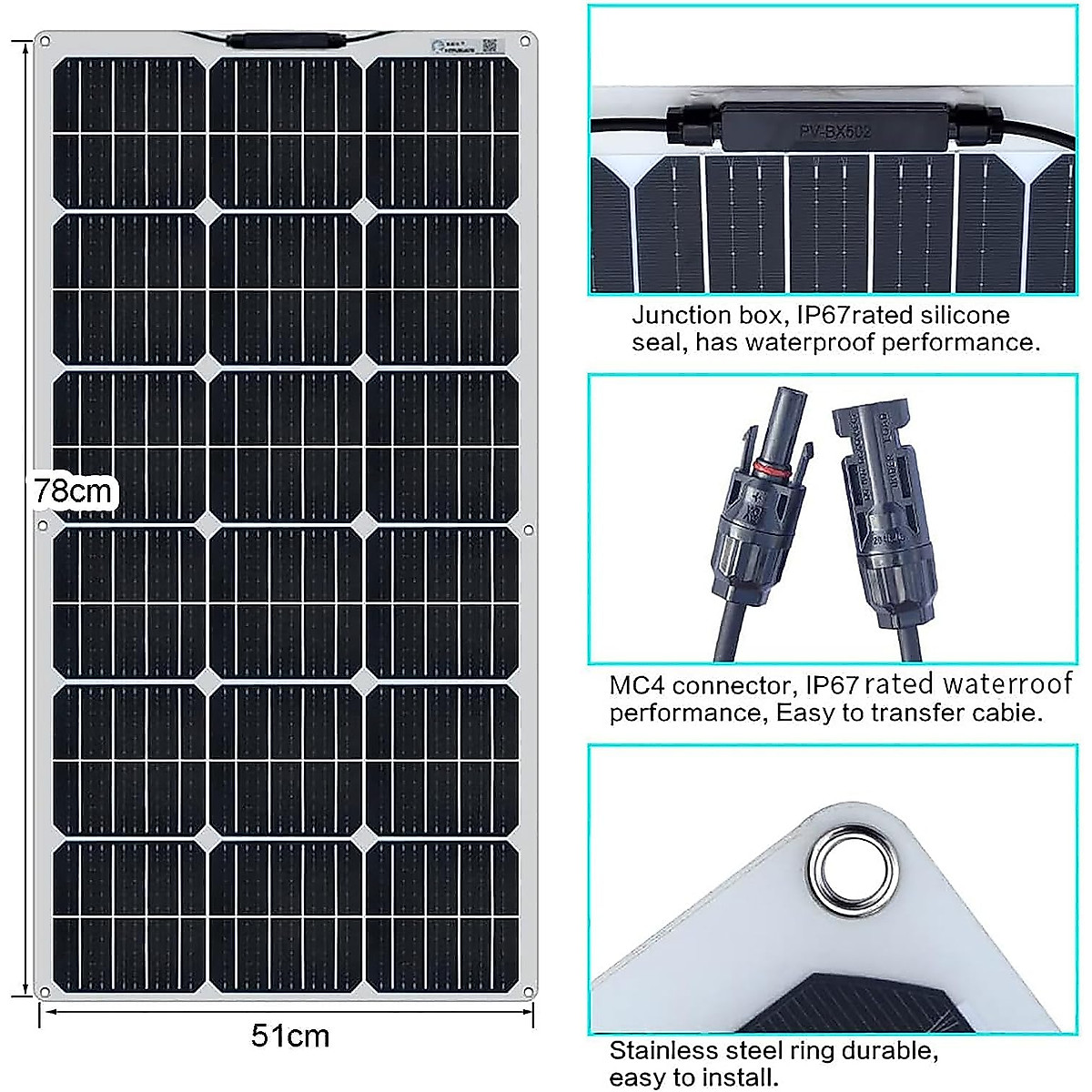 CAJUCA 300W Flexible Solar Panel Mono Module Kit 40A Solar Controller Battery Power Charging, for Boat, Car, Caravan