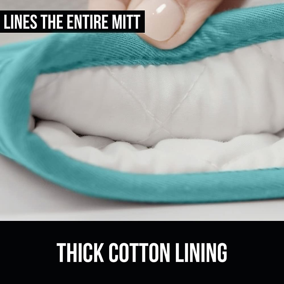 Gorilla Grip Silicone Oven Mitts Set of 2 and Silicone Baking Mats Set of 2, Silicone Oven Mitts are 14.5 Inch, Quarter Sheet Silicone Baking Mats, Both in Turquoise Color, 2 Item Bundle