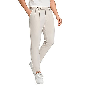 SweatyRocks Men's Zip Fly Pleated Tailored Pants Work Office Business Trousers with Pockets Apricot L