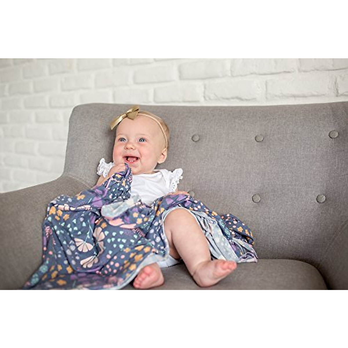 Large Premium Knit Baby Swaddle Receiving Blanket "Meadow" by Copper Pearl