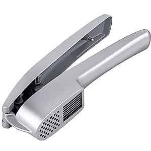 Garlic Press, 2 in 1 Garlic Mince and Garlic Slice with Garlic Cleaner Brush and Silicone Tube Peeler Set, Easy Squeeze, Rust Proof, Dishwasher Safe