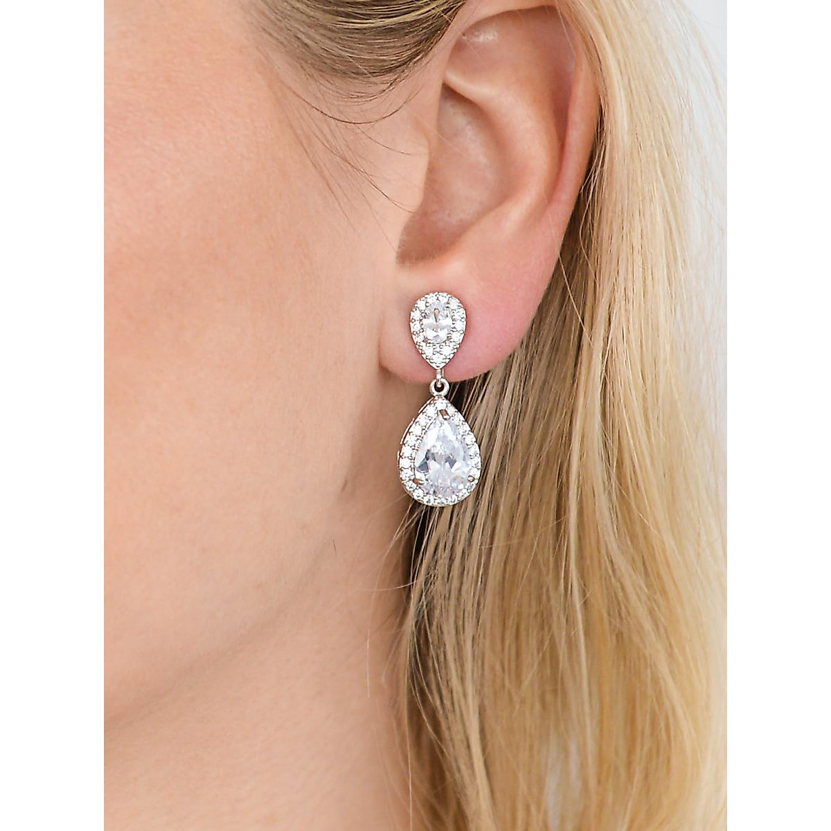 Mariell Cubic Zirconia Crystal Teardrop Dangle Bridal and Wedding Earrings, CZ Jewelry for Brides, Bridesmaids, Homecoming, Prom and Dressy Everyday Wear