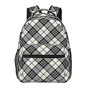 KIDZOY Black Blue Argyle Tartan Plaid Teens Laptop Backpack Cartoon Unisex Student School Bookbag Casual College Daypack For Boys Girls Travel Hiking Camping
