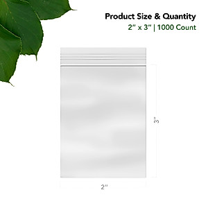 Seal Fresh Ziplock Bags – 2" x 3" (1000 Count), 2 Mil – Clear Plastic Reclosable Baggies with Resealable Lock Seal Zipper – Zip Lock Bags, Snack Bags, Jewelry Bags, Plastic Bags, Zip Bags, Pill Bags