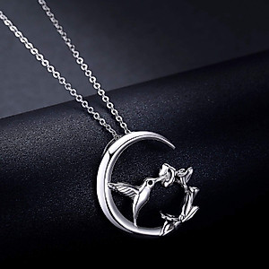 Hummingbird Necklace S925 Sterling Silver Jewelry Hummingbirds Gift for Women(Moon)