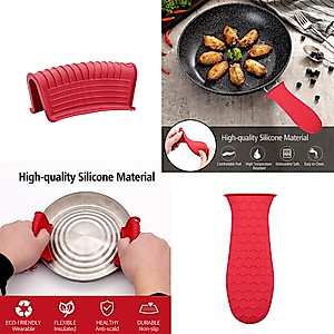 Cast Iron Skillet Handle Covers Silicone Hot Handle Holder，4 Pieces Pan Handle Sleeve Pot Holders Cover,Non Slip Rubber Pot Holders for Cast Iron Skillet Metal Pan (Red)