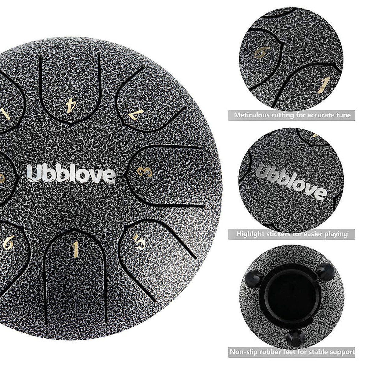 Ubblove Steel Tongue Drum for Kids: 8 Notes 6 Inches Key of C Metal Steel Drums Instrument with Bag for Meditation, Yoga, musical education, zen tone (Silver)