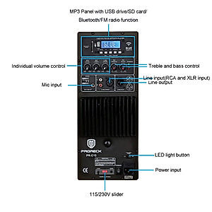 PRORECK PR-C15 Portable 15-inch 600 Watt 2-Way Powered Dj/PA Speaker with Bluetooth/USB/SD Card Reader/FM Radio/Remote Control/LED Light/Speaker Stand, Black