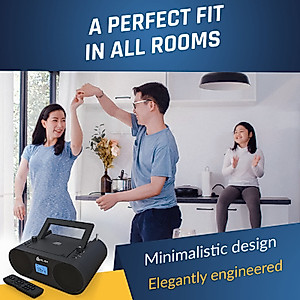 KLIM Boombox B4 CD Player Portable Audio System + AM/FM Radio with CD Player, MP3, Bluetooth, AUX, USB + Wired & Wireless Mode, Rechargeable Battery + Remote Control, Autosleep, Digital EQ + New