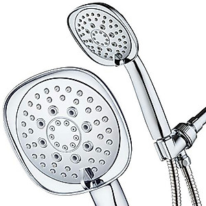 AquaDance, Chrome Luxury Square 6-setting High-Pressure Hand Extra-Long 72" Stainless Steel Hose, Bracket, Solid Brass Fittings, Finish. Premium Handheld Shower Head from Top American