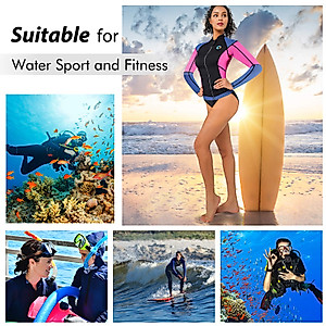 CtriLady Wetsuit Top 1.5mm High-Necked Women Wetsuit Long Sleeve Jacket Neoprene Wetsuits with Front Zipper for Swimming Diving Surfing Boating Kayaking Snorkeling (HotPink, Large)