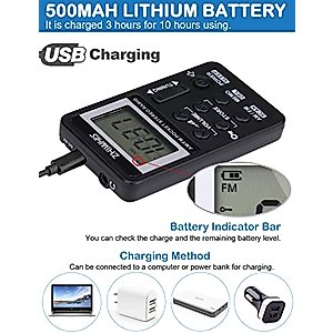 ZHIWHIS Portable Radio, AM FM Receiver with Sleep Timer, Rechargeable Stereo Radios with Digital Clock, DSP Tuner with Preset Function Pocket Walkmen for Walking Travel