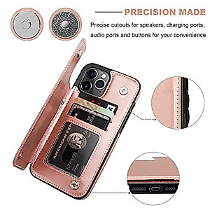 ONETOP Compatible with iPhone 12 Pro Max Wallet Case with Card Holder,PU Leather Kickstand Card Slots Case, Double Magnetic Clasp and Durable Shockproof Cover 6.7 Inch(Rose Gold)