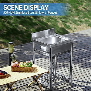 JOPHUN Stainless Steel Sink, Free Standing Single Bowl Kitchen Sink w/Storage Shelves Indoor Outdoor