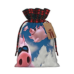 Christmas Drawstring Gift Bags Sky-Diving-Flying-Piggies Buffalo Plaid Drawstring Bag Party Favors Bags