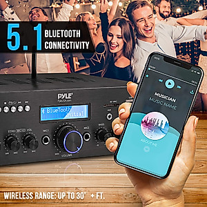 Pyle Wireless Microphone Power Amplifier System - 200W Dual Channel Sound Audio Stereo Karaoke Speaker Receiver w/USB, AUX, Microphone in w/Echo, Radio,Home Theater via RCA, Studio Use PDA8BUWM.5
